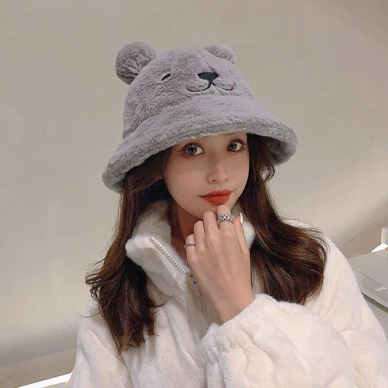 Plush Kuma Bucket Hat | White Tanuki