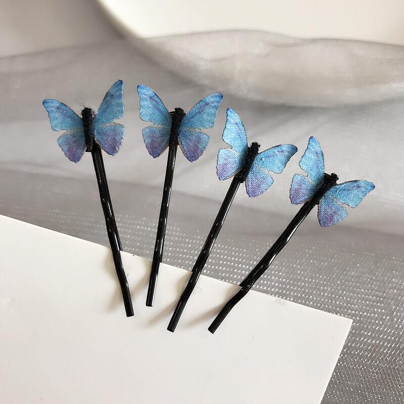 Blue Butterfly Bobby Pin Set | White Tanuki