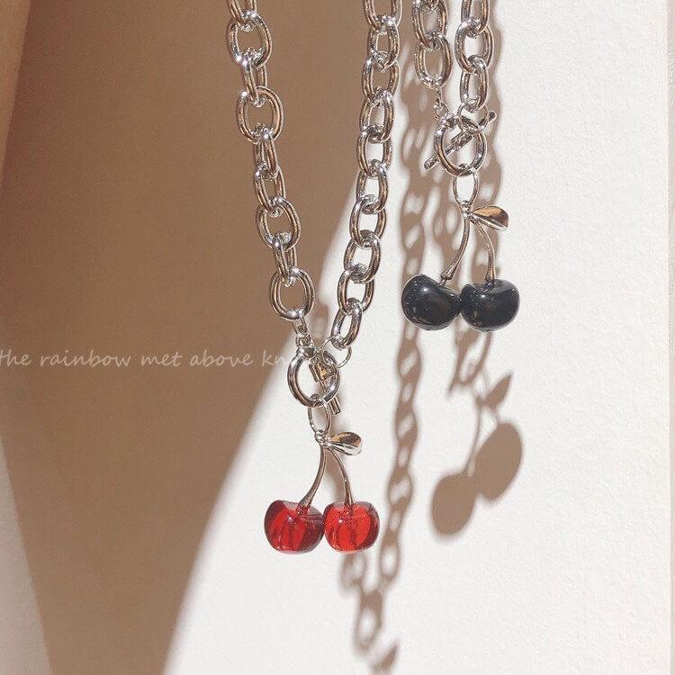Cherry Chain Necklace | White Tanuki