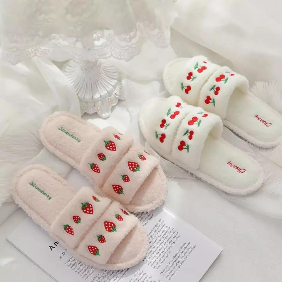 Fluffy Fruit Slippers | White Tanuki