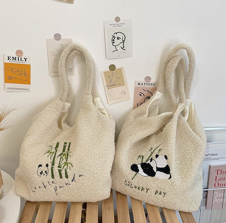 Fluffy Panda Tote Bag | White Tanuki