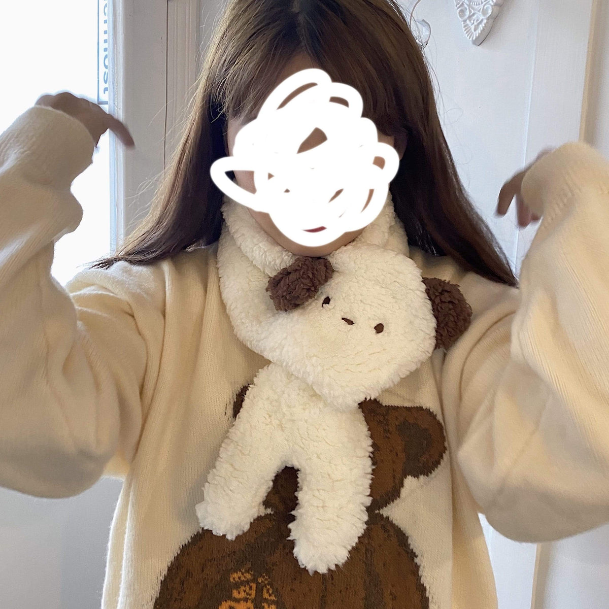 Fluffy Puppy Scarf | White Tanuki