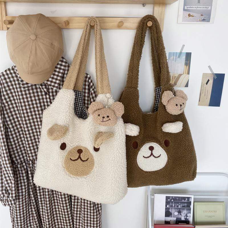 Fluffy Puppy Tote Bag | White Tanuki
