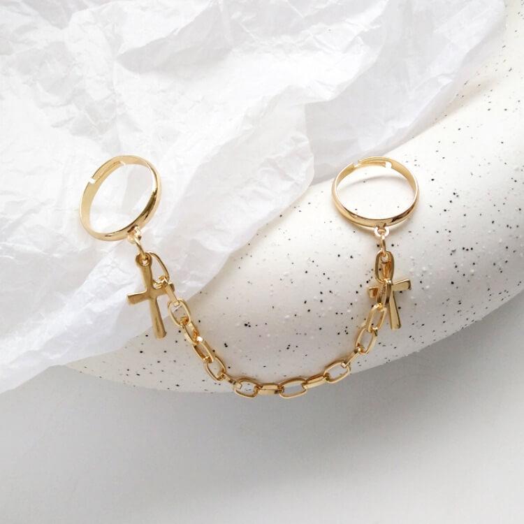 Korean Gold and Silver Chain Rings | White Tanuki