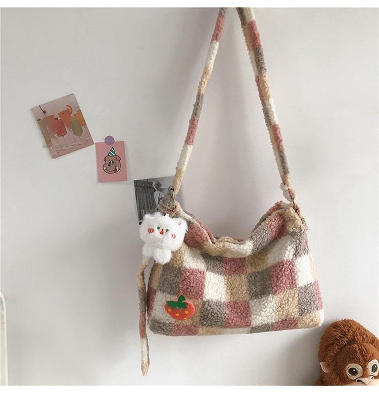 Plush Patterned Tote Bag | White Tanuki