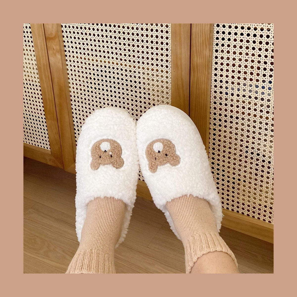 Plush Teddy Slippers | White Tanuki