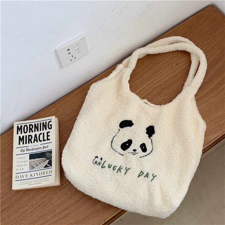 Fluffy Panda Tote Bag | White Tanuki