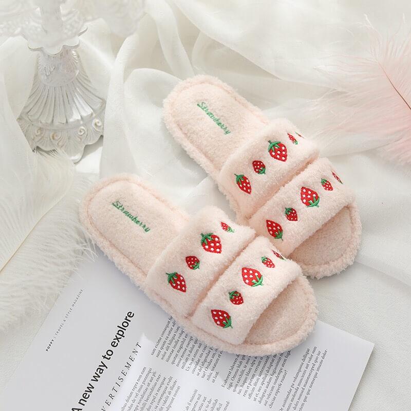 Fluffy Fruit Slippers | White Tanuki