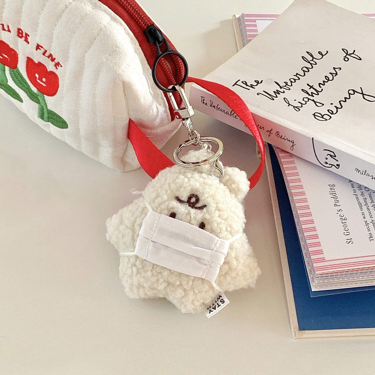 Masked Plush Keychain | White Tanuki